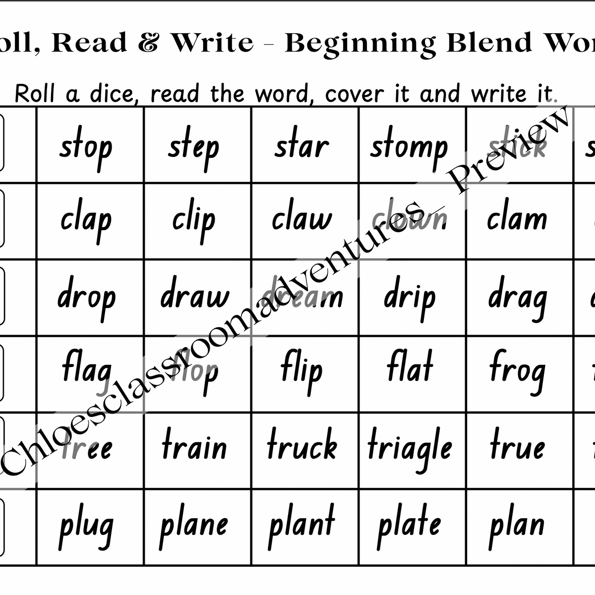 Roll, Read and Write - Beginning Blends – SHAREIFY