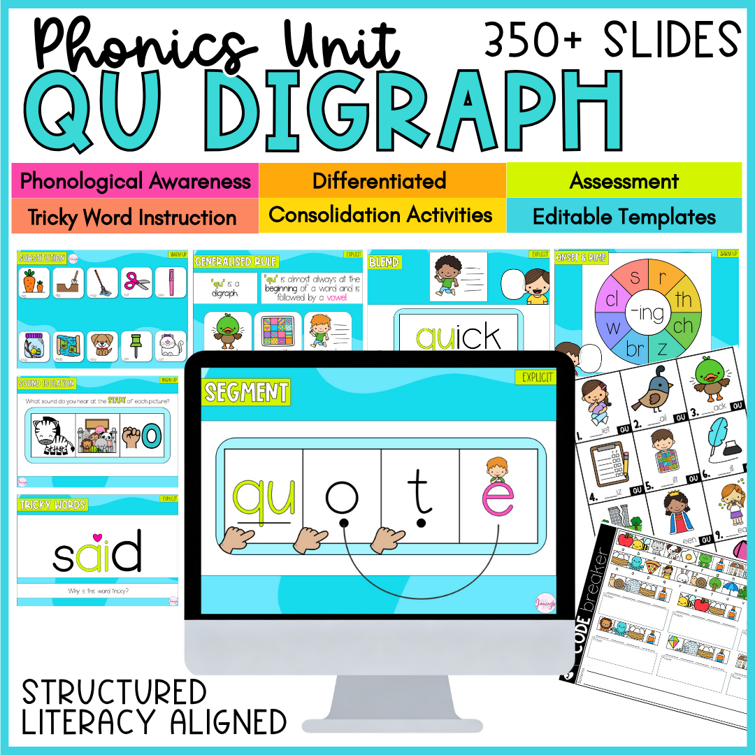 Year 1 and Year 2 QU Digraph Structured Literacy Phonics Unit | Explic ...
