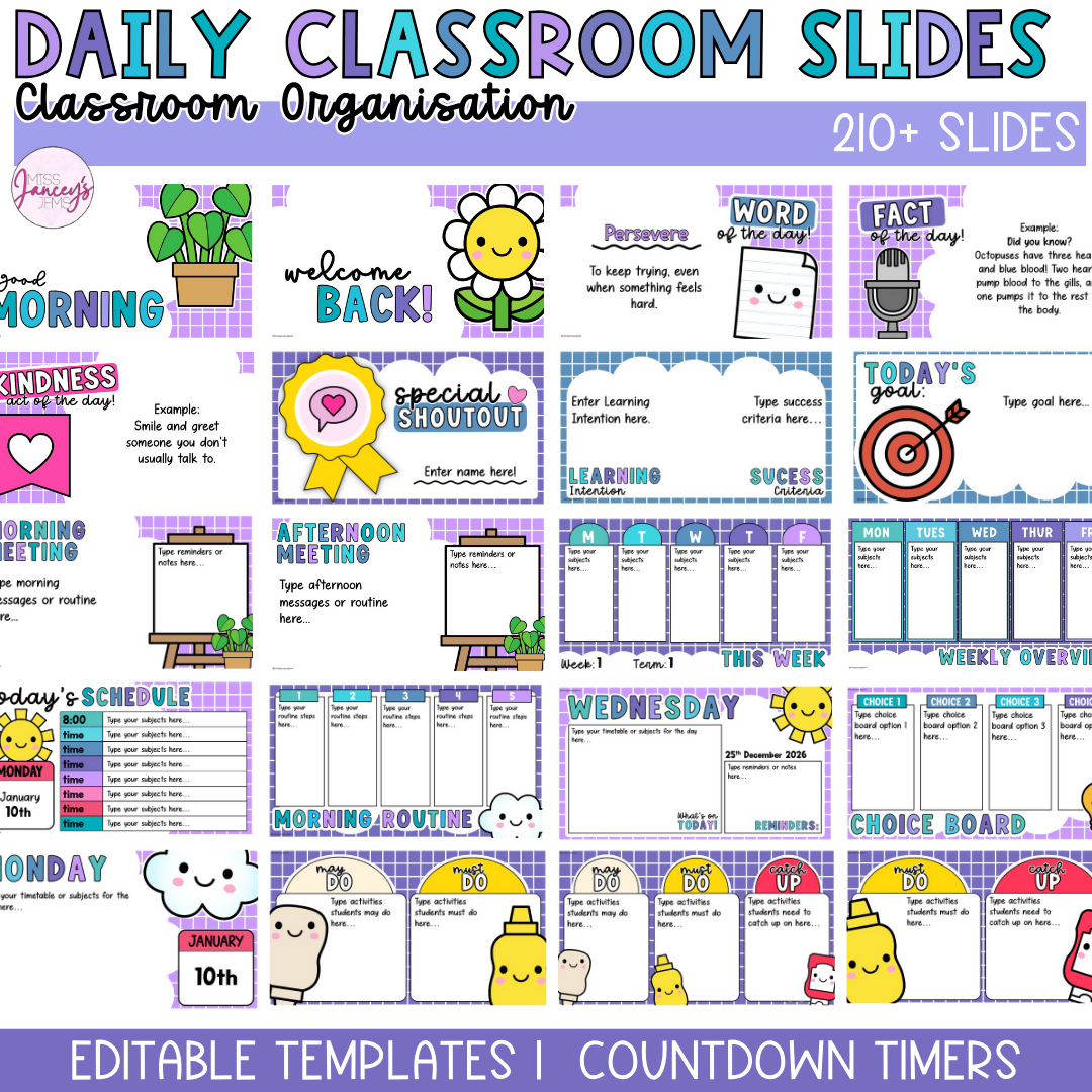 Editable Daily and Morning Slides with Timers I Schedule Classroom Rou ...