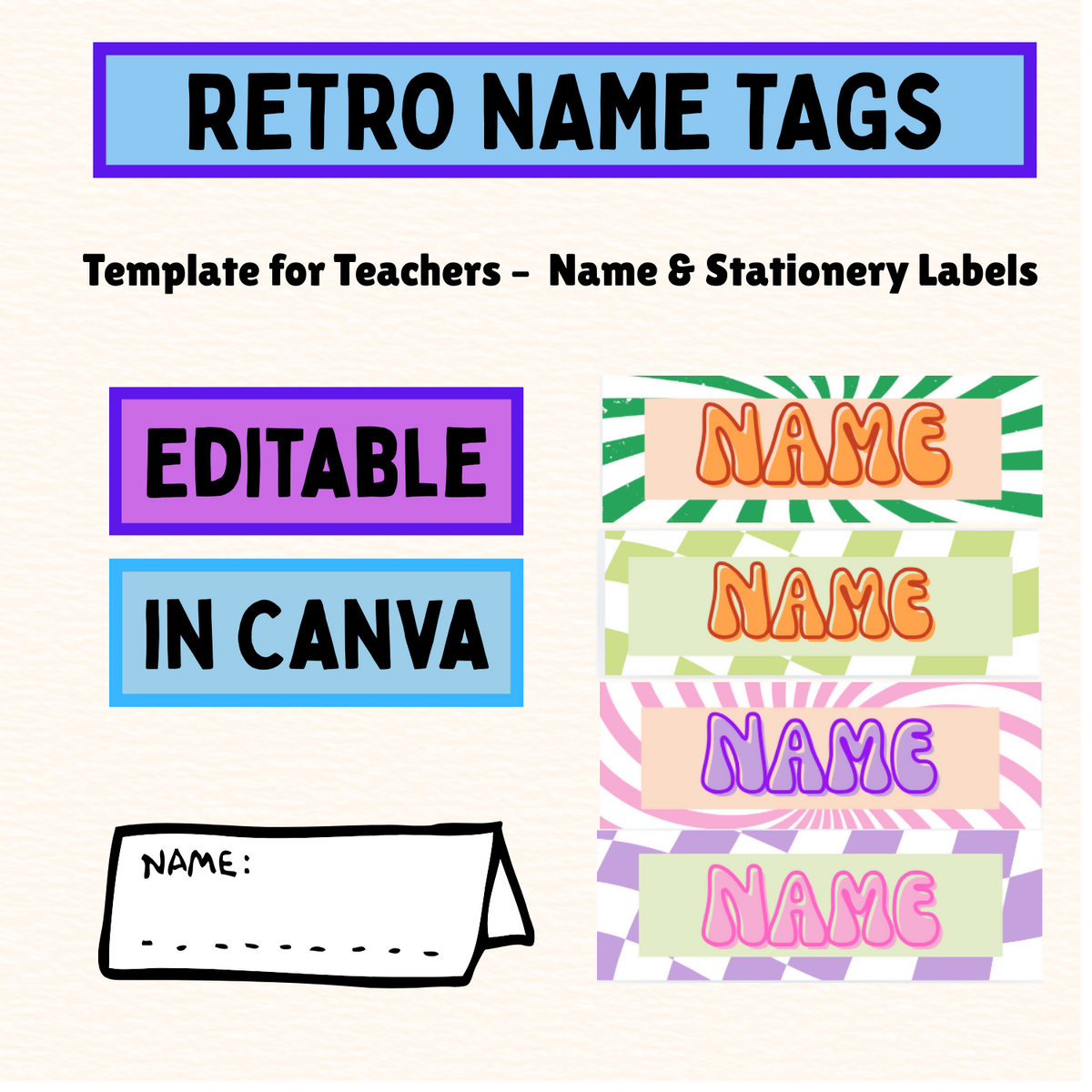 Retro Name Tags | Editable Canva Template – SHAREIFY