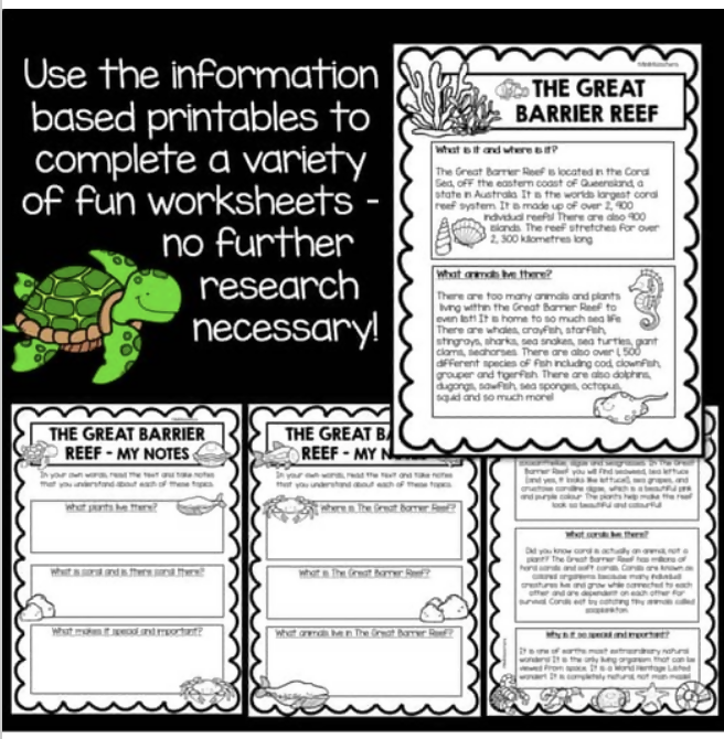 Great Barrier Reef Worksheets Years 2–4 HASS and Reading Groups Austra ...